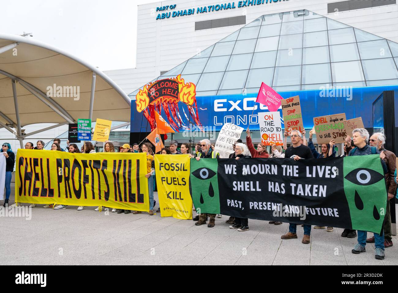 London, UK. 23 May 2023. Climate campaigners from Fossil Free London ...