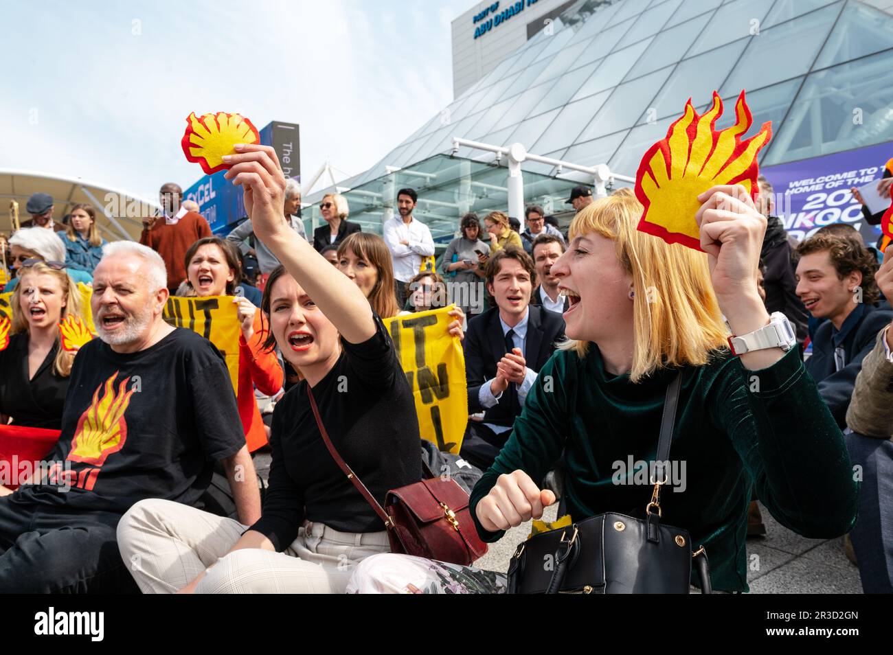 London, UK. 23 May 2023. Climate campaigners from Fossil Free London ...