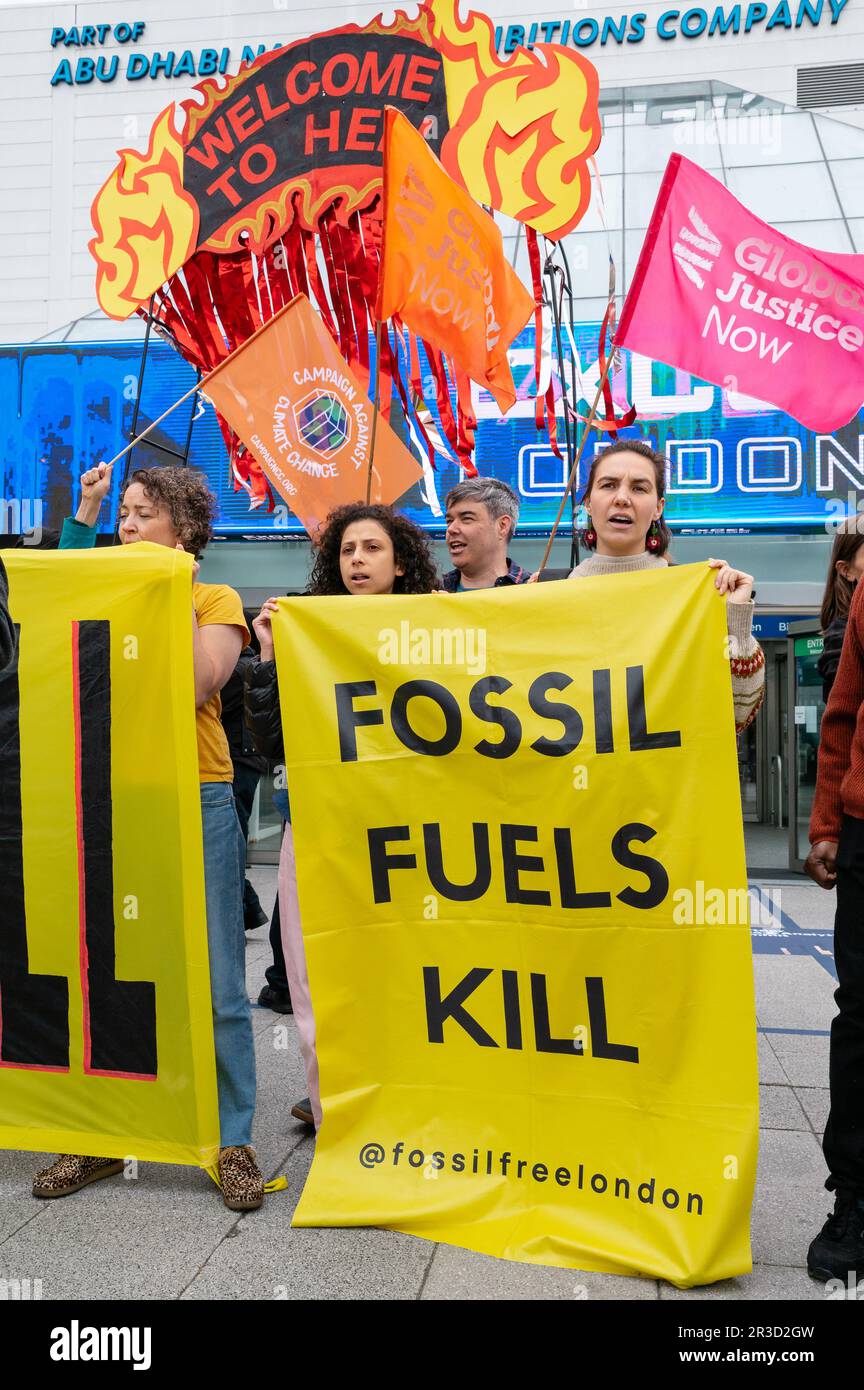 London, UK. 23 May 2023. Climate campaigners from Fossil Free London ...