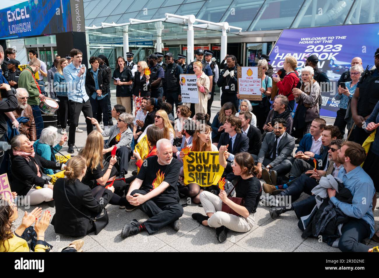 London, UK. 23 May 2023. Climate campaigners from Fossil Free London ...