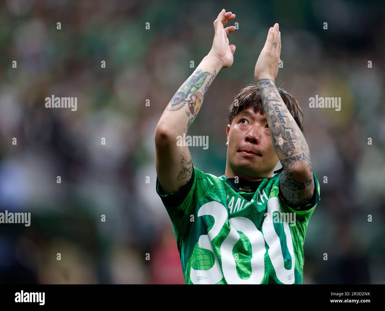 Beijing, China. 23rd May, 2023. Beijing Guoan's Zhang Xizhe wearing his ...