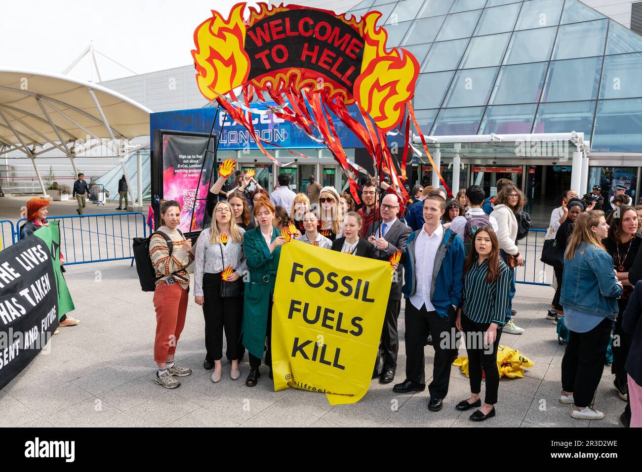 London, UK. 23 May 2023. Climate campaigners from Fossil Free London ...