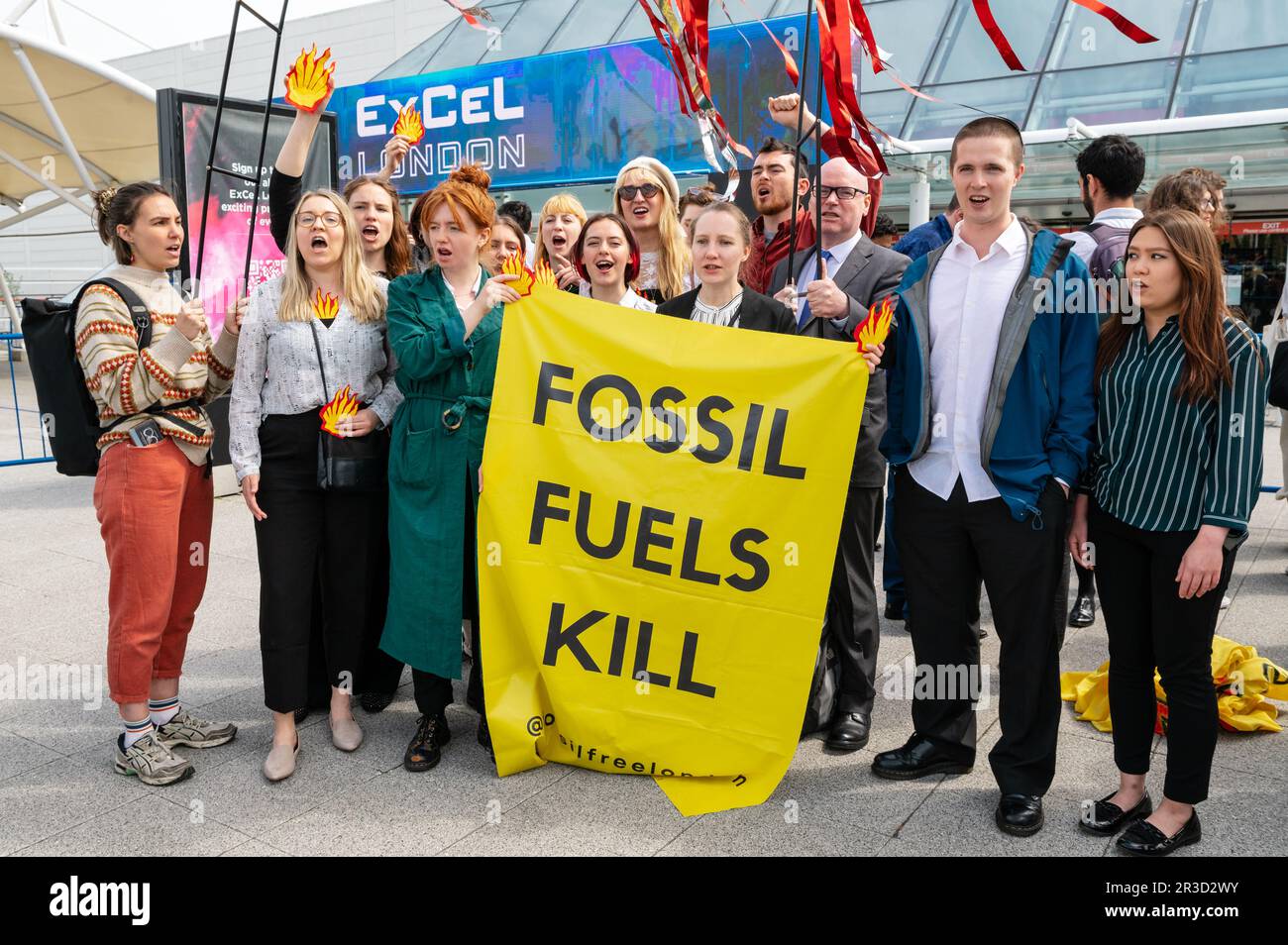 London, UK. 23 May 2023. Climate campaigners from Fossil Free London ...