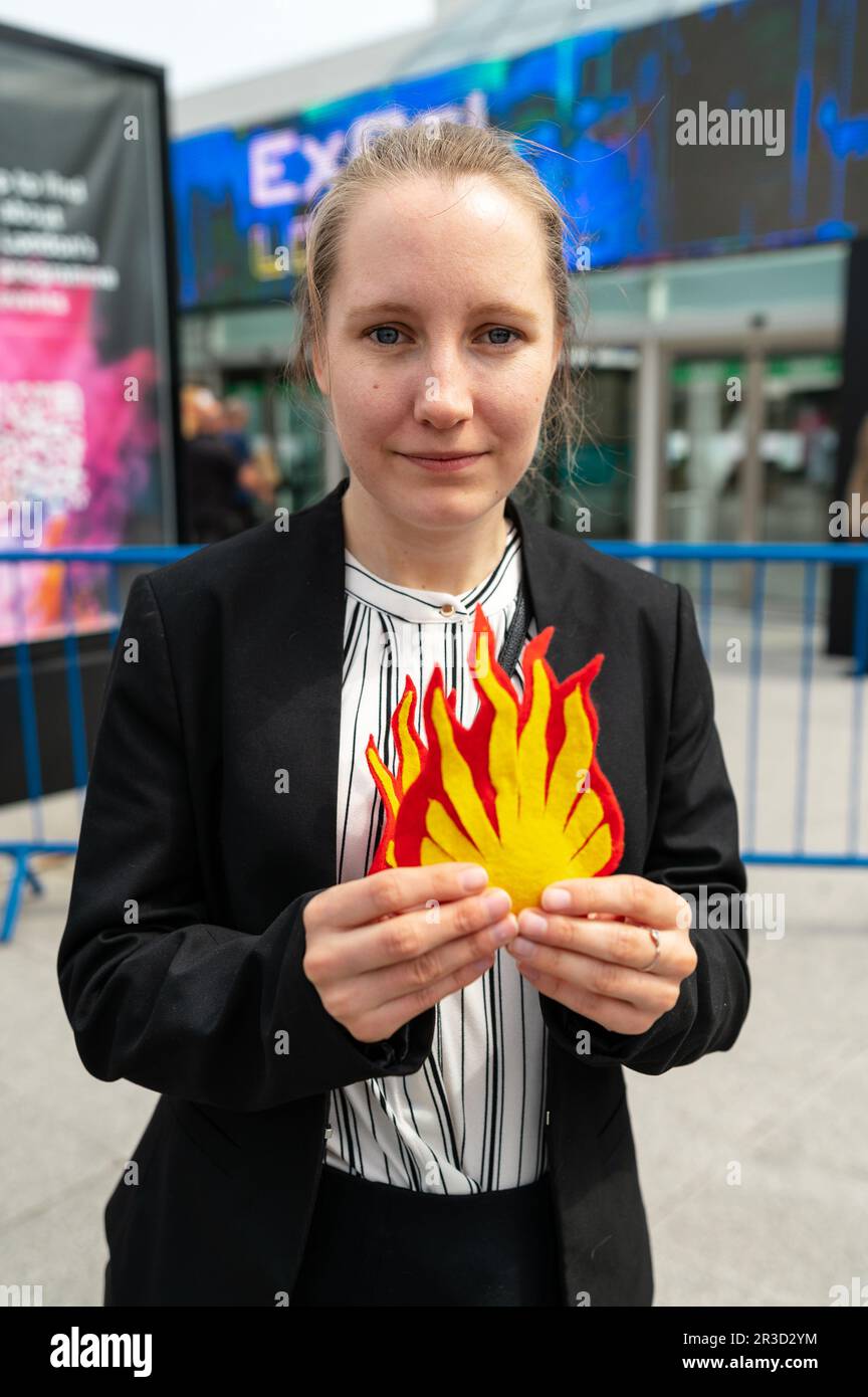 London, UK. 23 May 2023. Climate campaigners from Fossil Free London ...