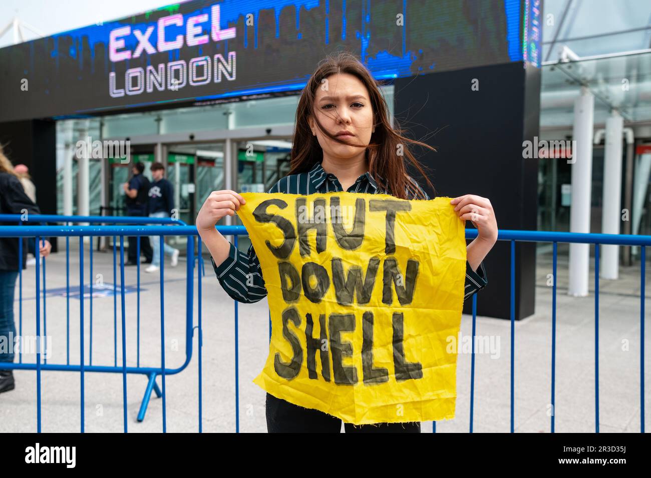London, UK. 23 May 2023. Climate campaigners from Fossil Free London ...