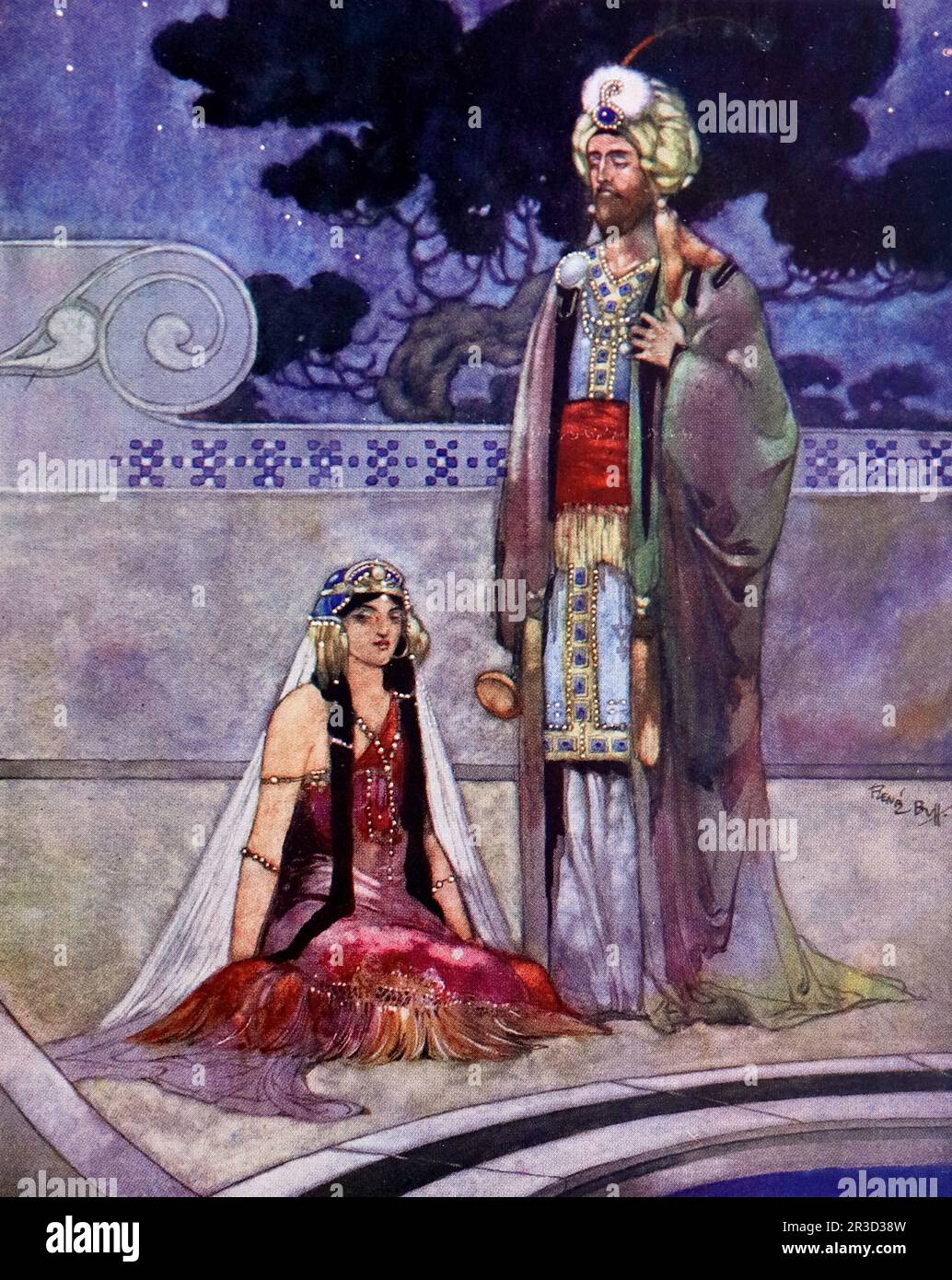 By Rene Bull. A man standing beside a kneeling woman. From The Rubaiyat ...