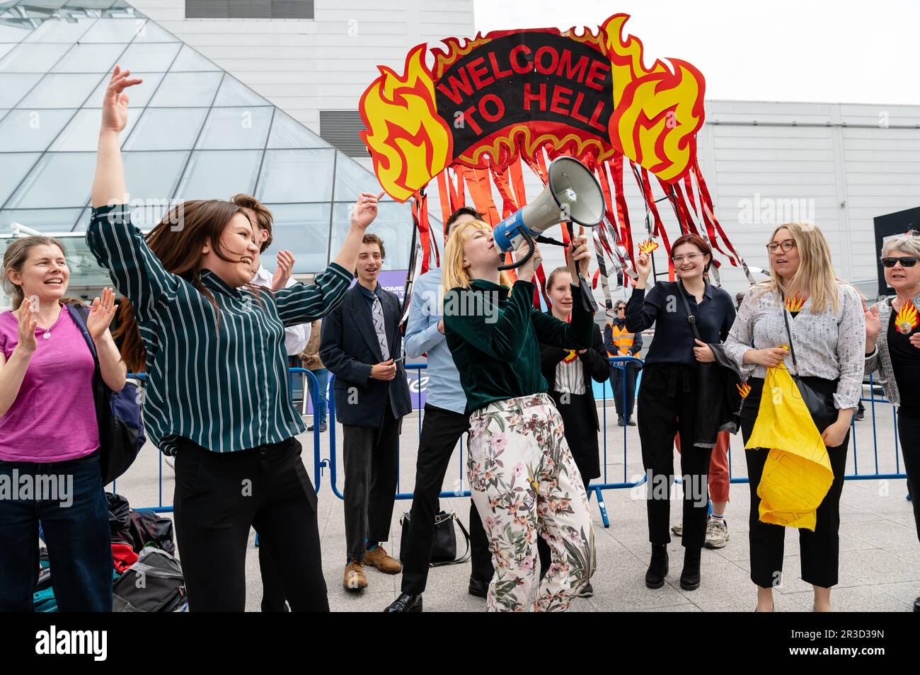 London, UK. 23 May 2023. Climate campaigners from Fossil Free London ...