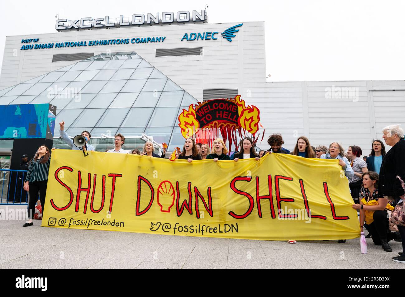London, UK. 23 May 2023. Climate campaigners from Fossil Free London ...