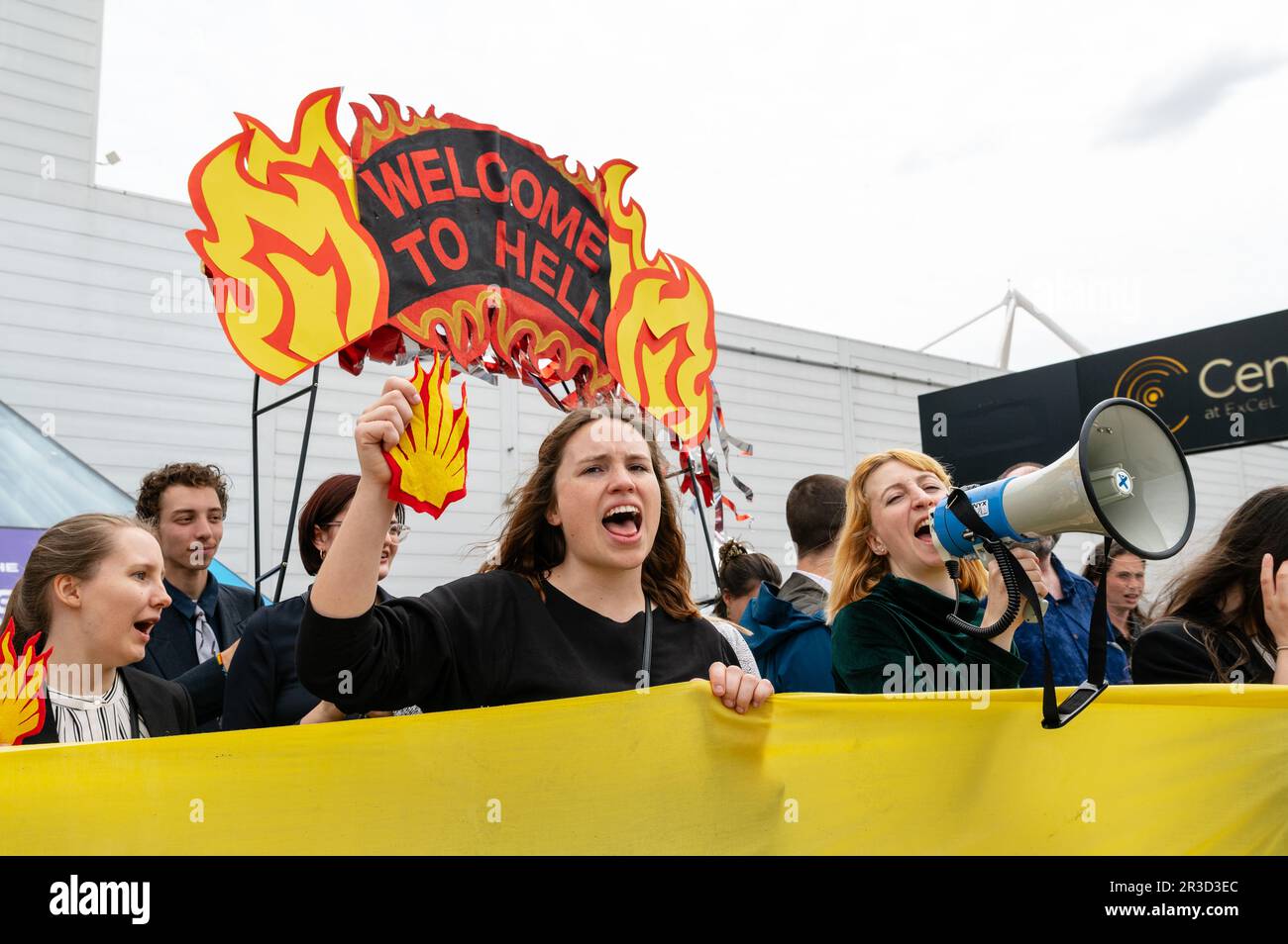 London, UK. 23 May 2023. Climate campaigners from Fossil Free London ...
