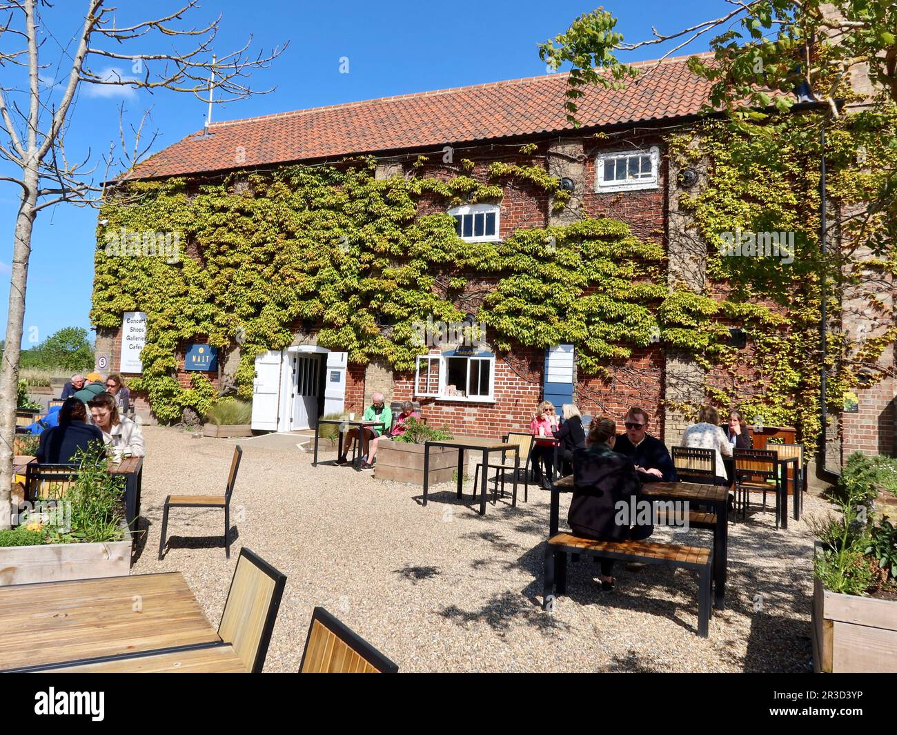 Snape Maltings, Suffolk, UK - 23 May 2023 : Seating outside at the Malt ...