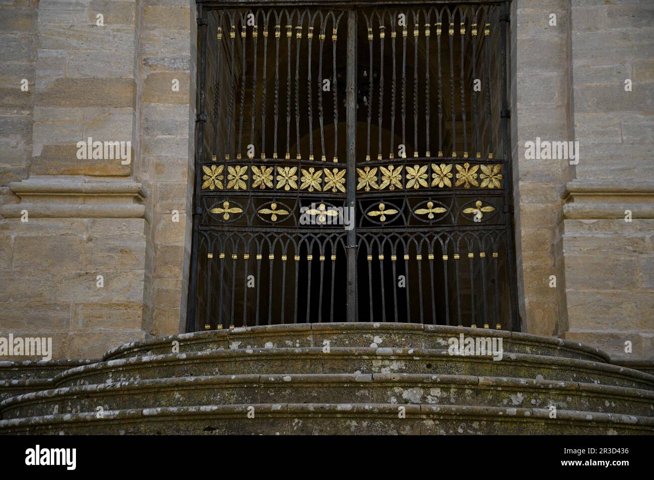 Scenic wrought iron entrance gate view of the Baroque style Duomo of ...