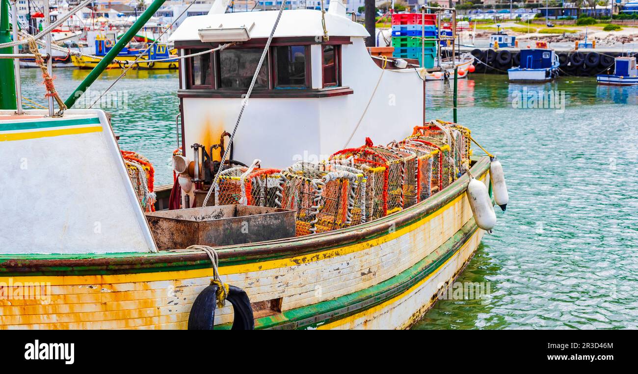 Crayfish Crab boat floating in Kalk Bay Harbour Stock Photo - Alamy