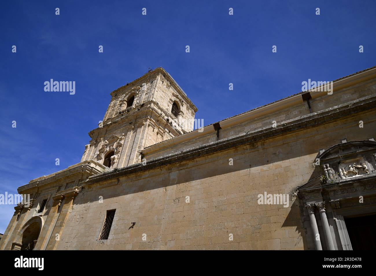 Landscape with scenic exterior view of the Baroque style Duomo of Enna ...