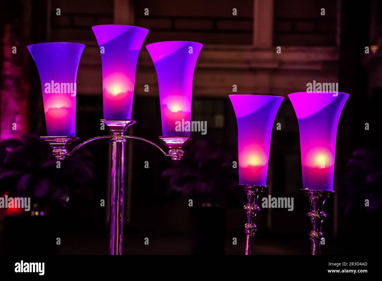 Decor with candles and lamps for corporate event or gala dinner Stock ...