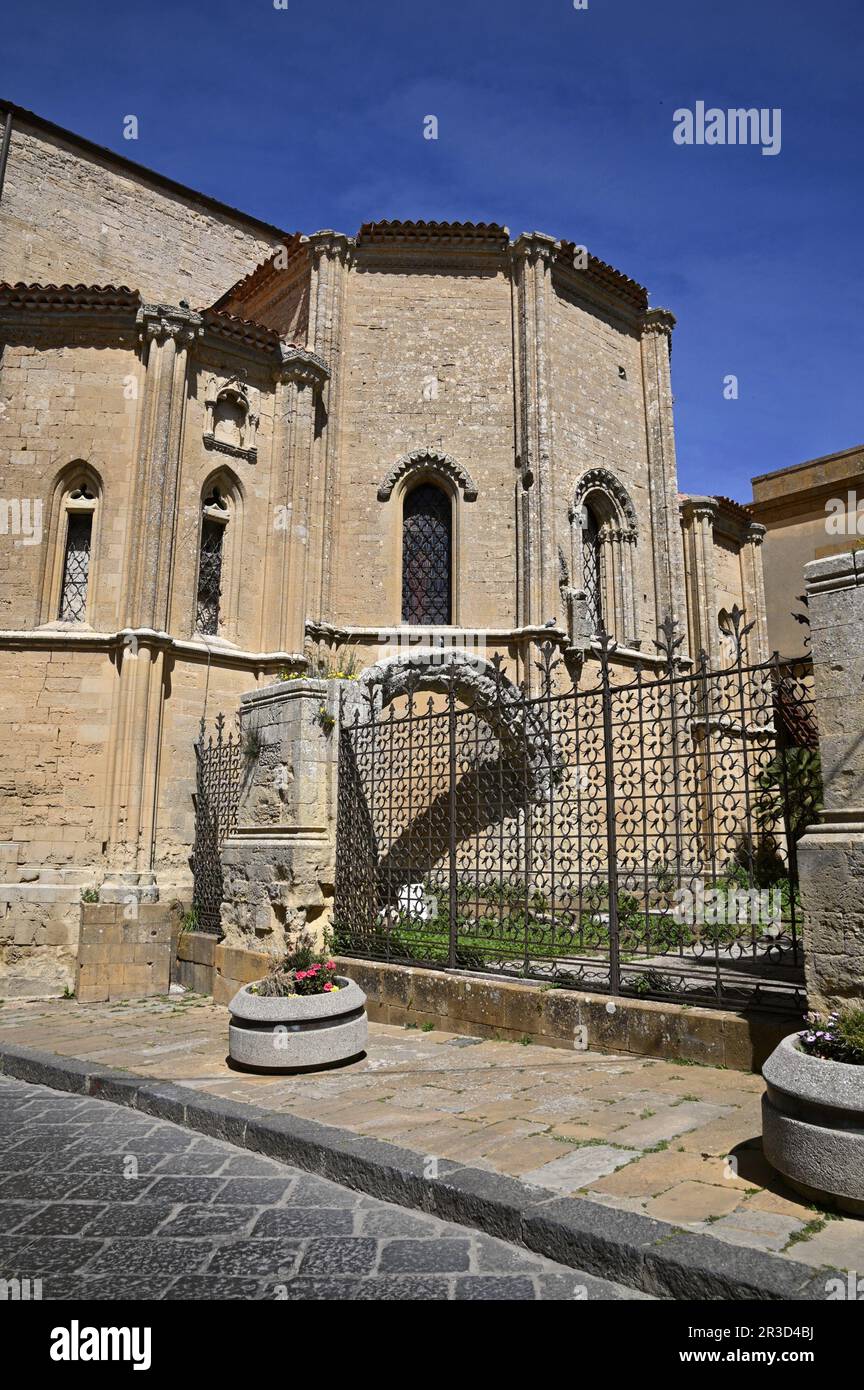 Landscape with scenic exterior view of the Baroque style Duomo of Enna ...