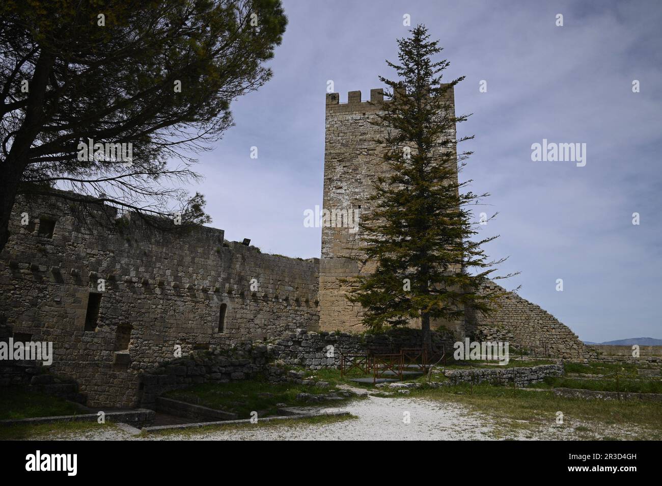 Landscape with scenic view of Castello di Lombardia an imposing ...