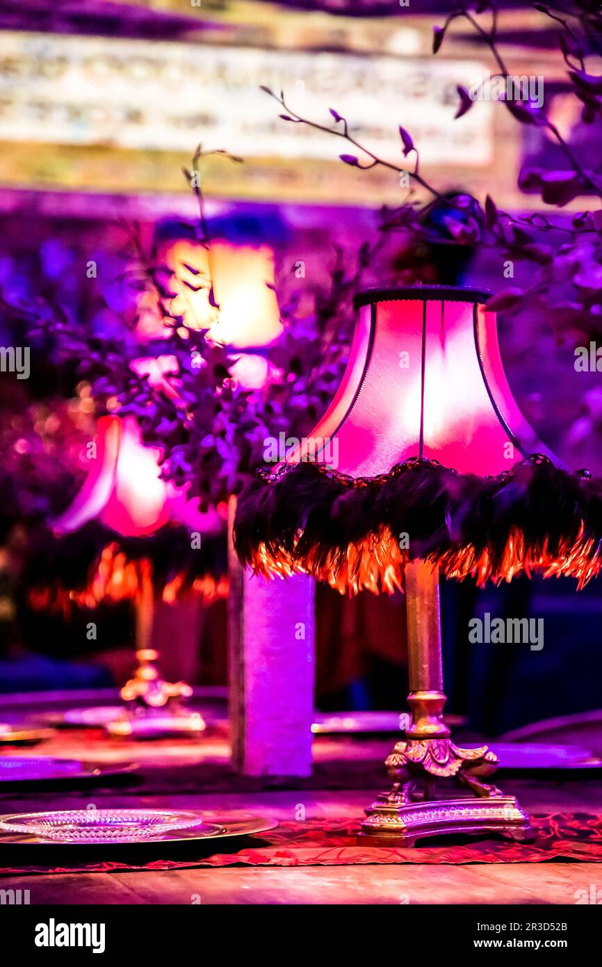 Decor with candles and lamps for corporate event or gala dinner Stock ...