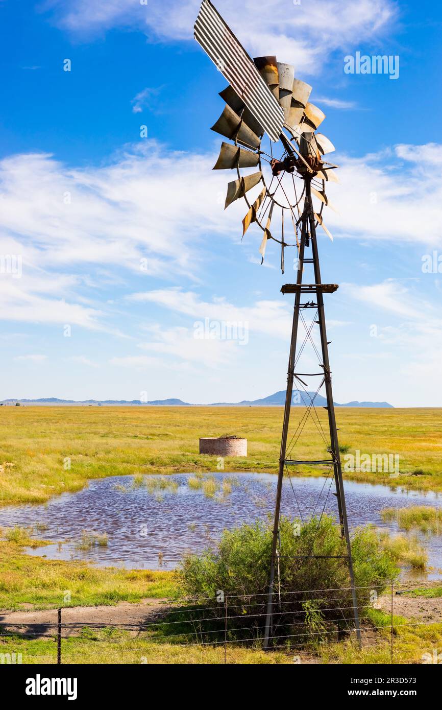 Windmill on a farm in rural grassland area of South Africa Stock Photo ...