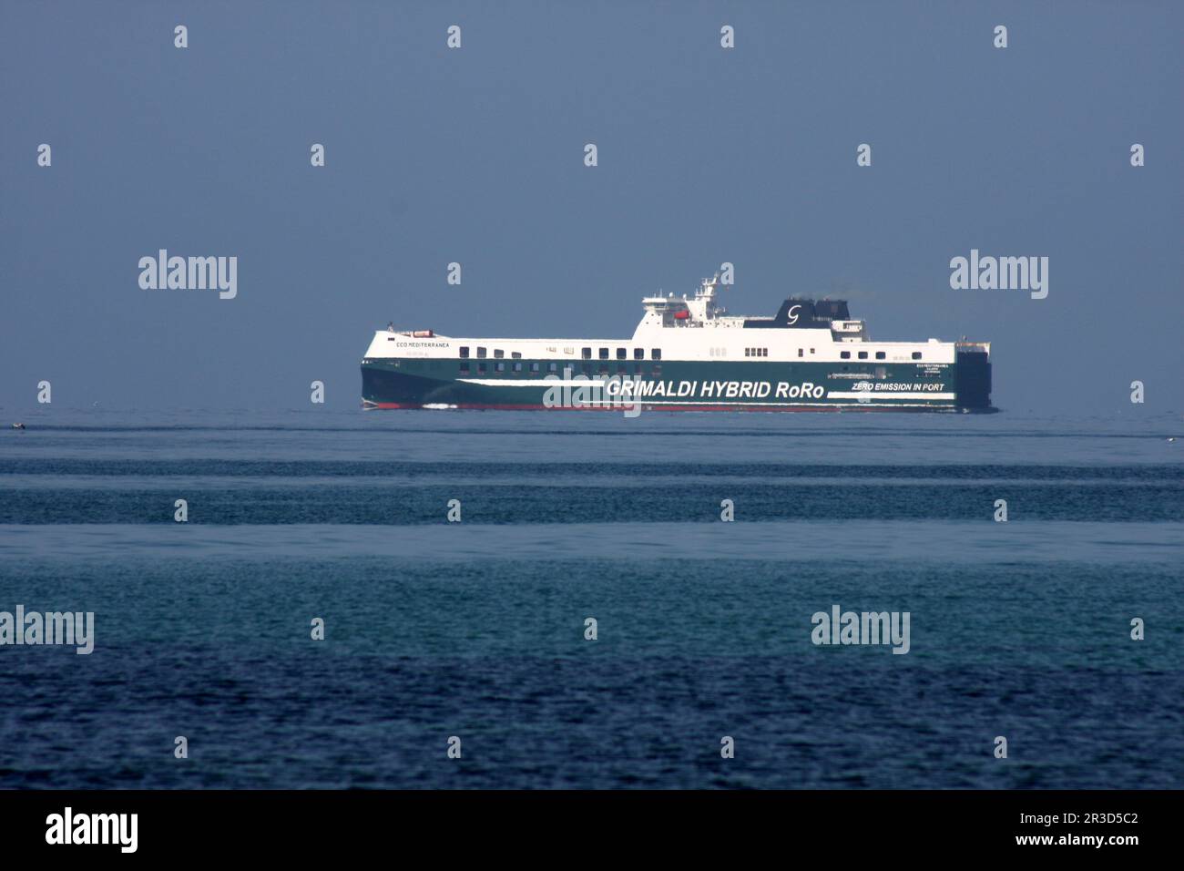 RoRo ferry ECO Mediterranea of Grimaldi Lines departs the port of Palma ...