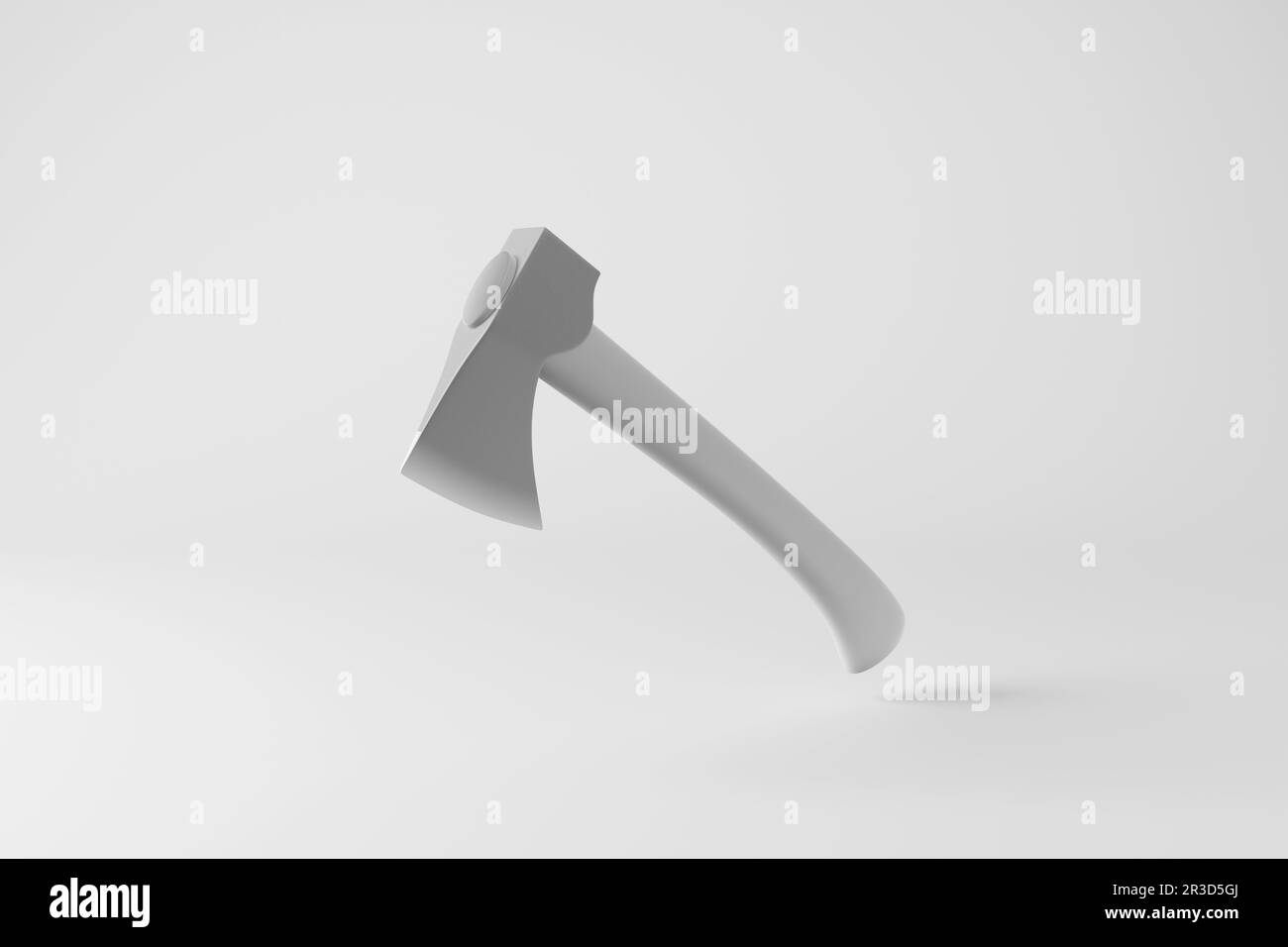 White axe floating in mid air casting shadow on white background in ...