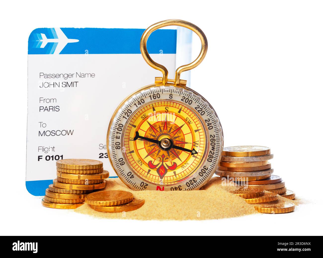 Time to Travel. Idea for tourism with ticket and compass isolated ...