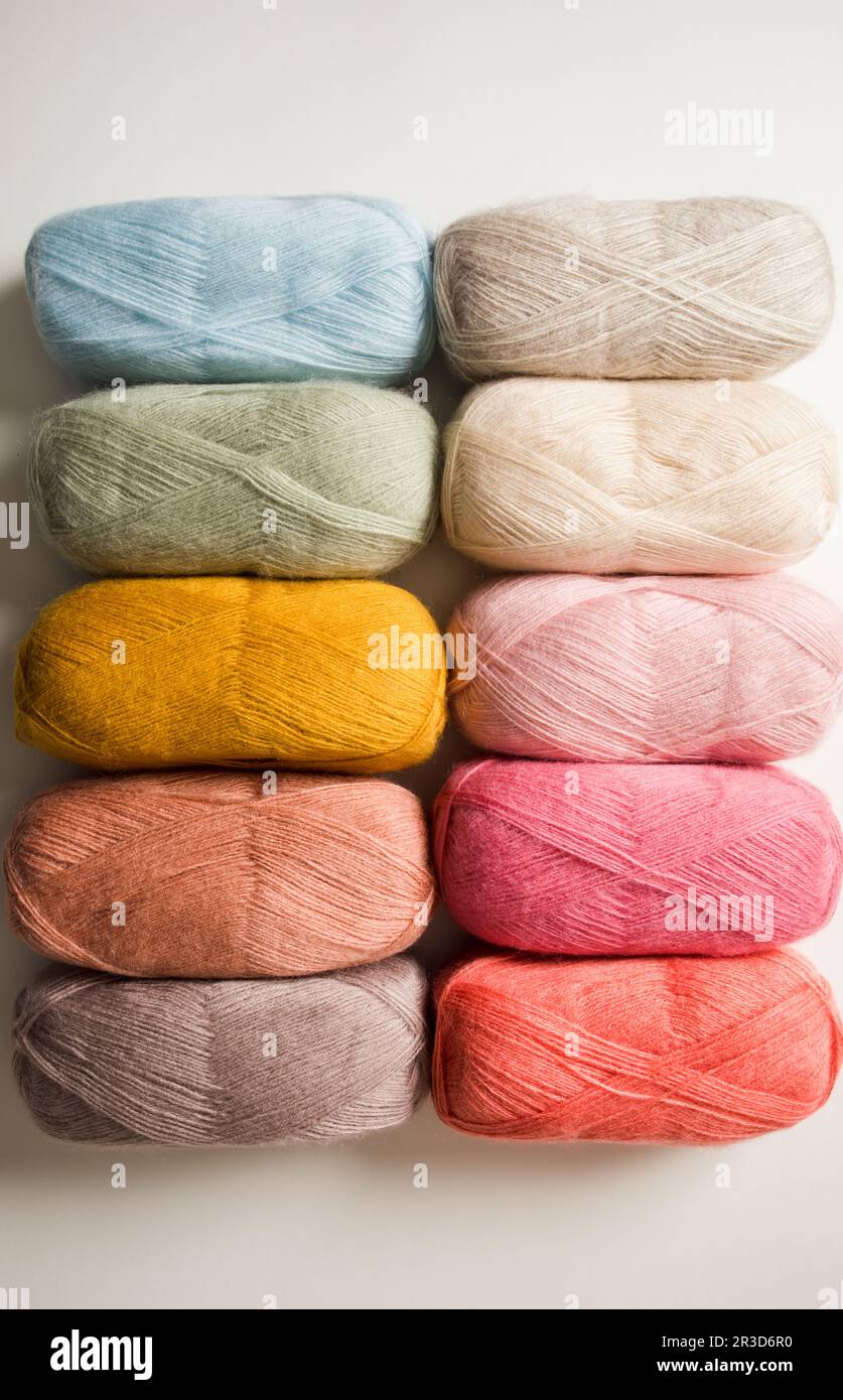 The set of threads for knitting in pastel colors Stock Photo - Alamy