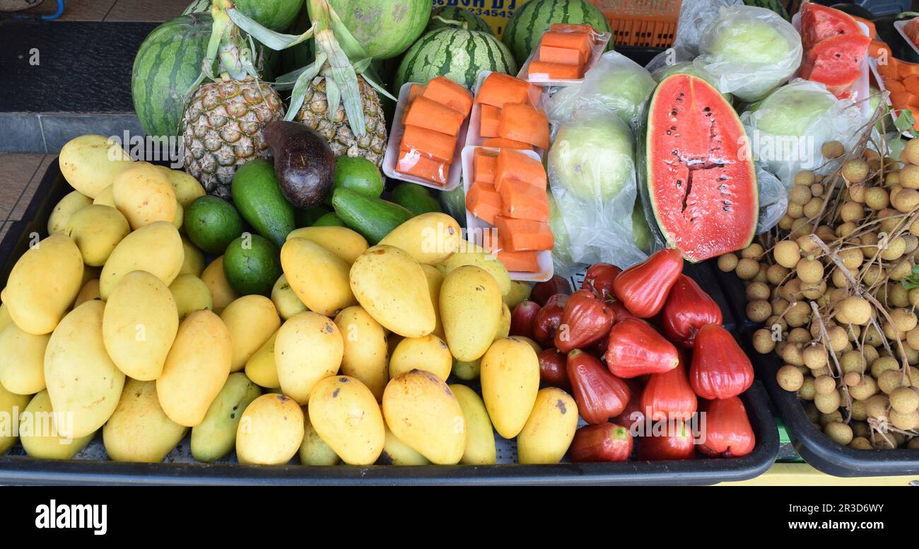 Bright fruit selection on local market in Kota Kinabalu, Malaysia Stock ...