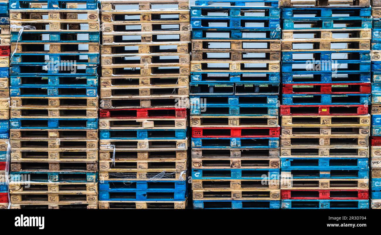 Stacked euro pallets Stock Photo - Alamy