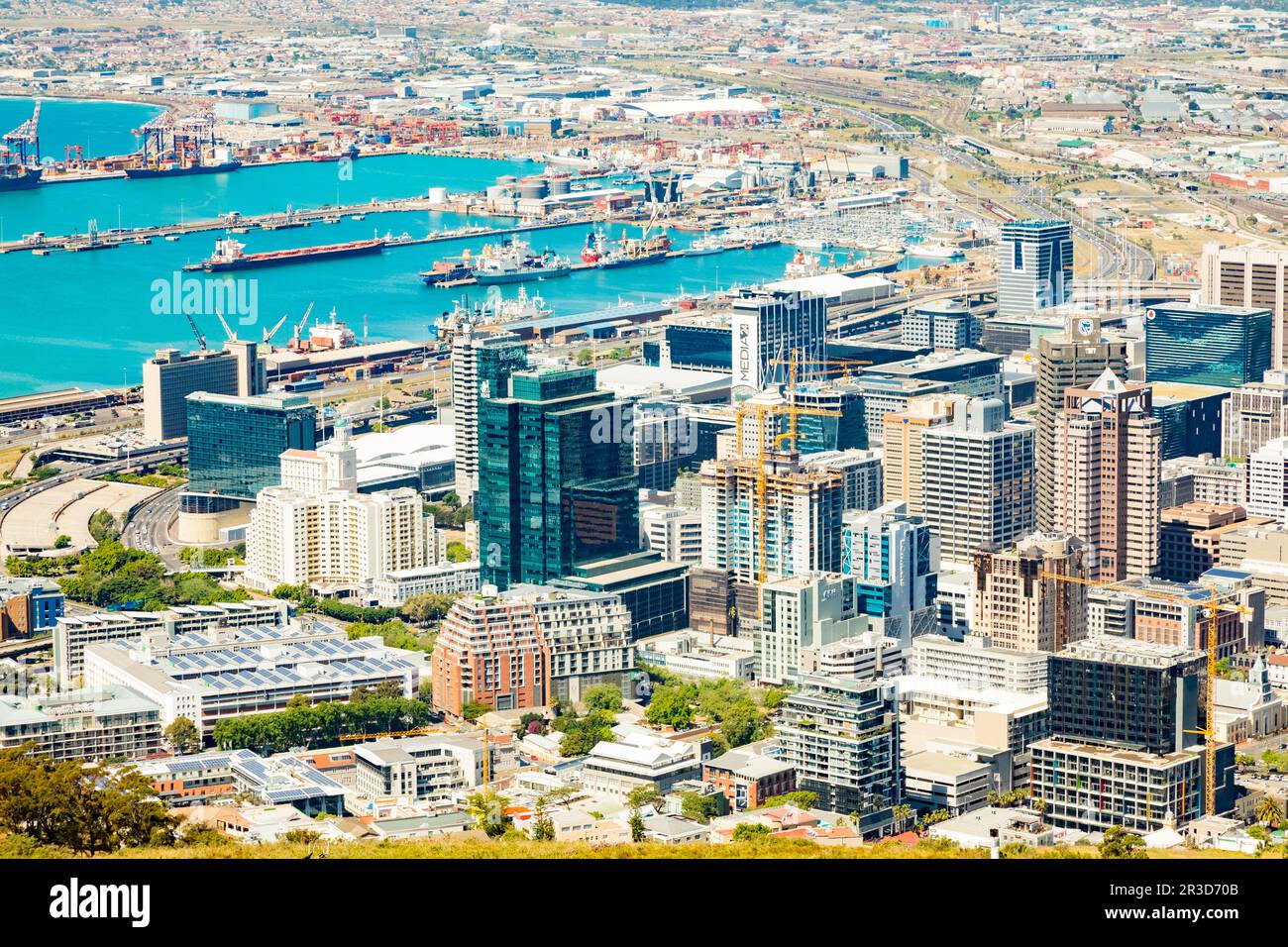 Elevated view of Cape Town Harbor Port and Central Business District ...