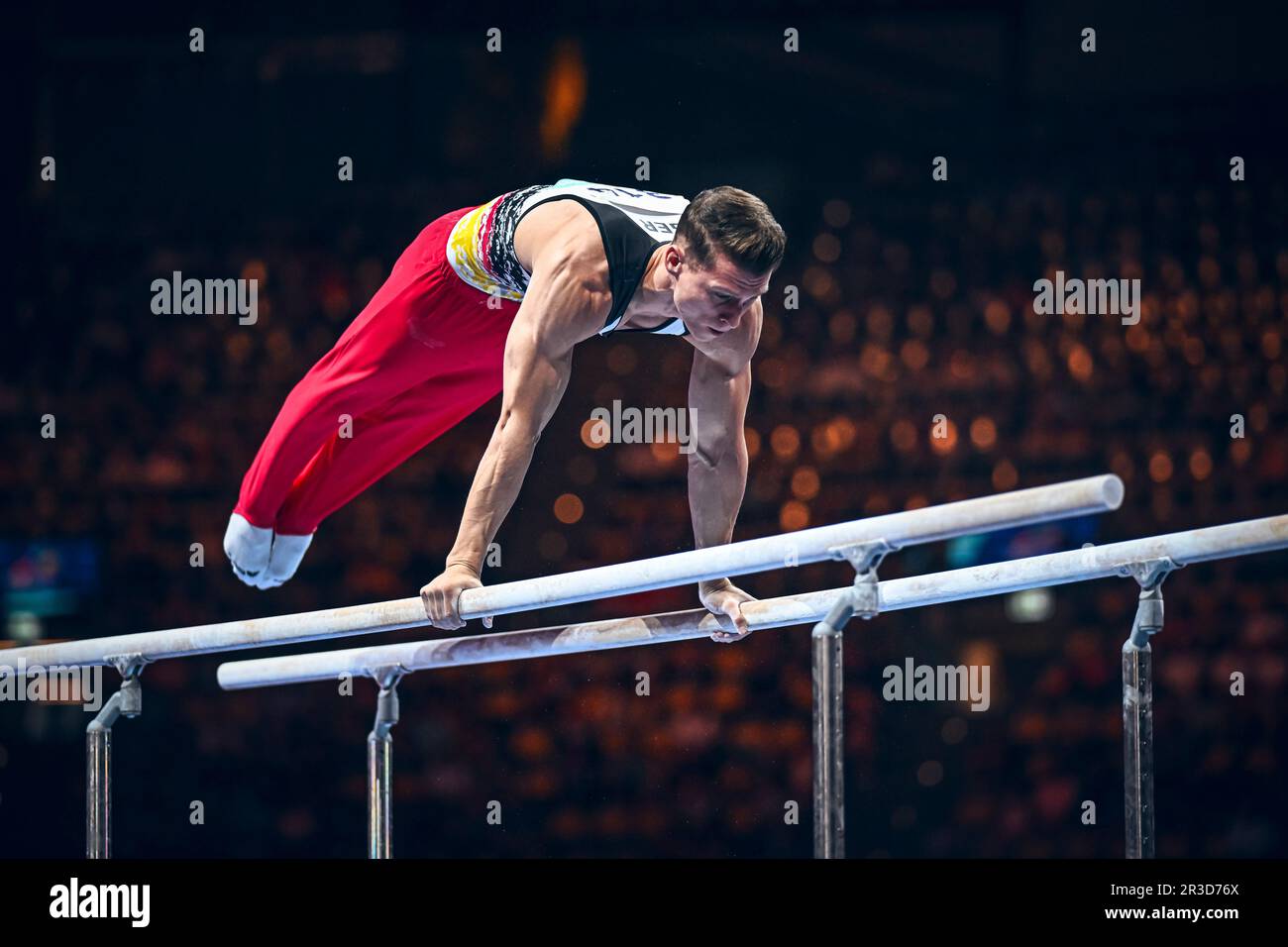 Lukas Dauser participating in the 2022 Munich European Gymnastics ...