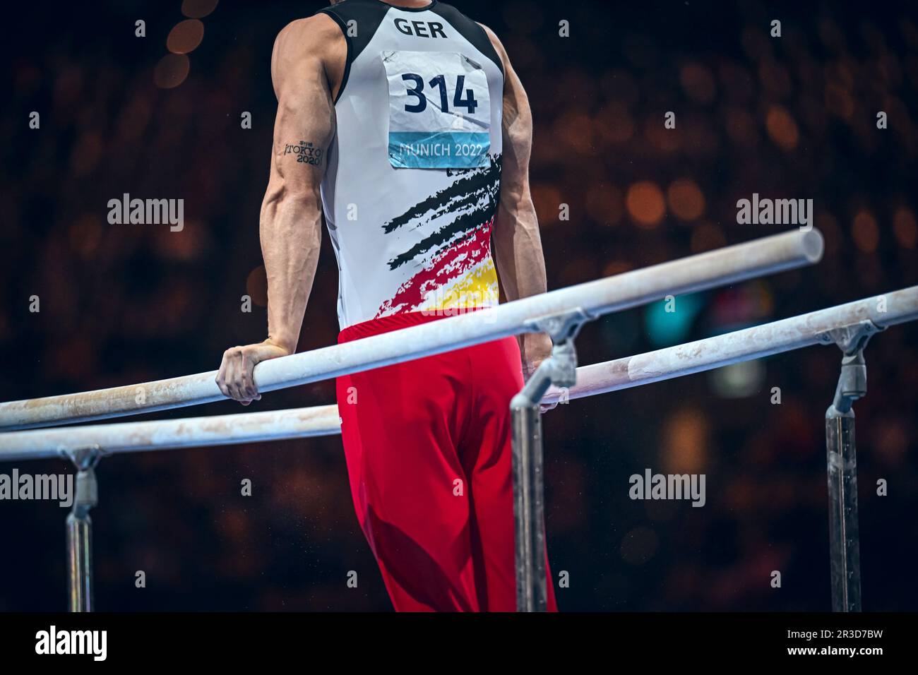 Lukas Dauser participating in the 2022 Munich European Gymnastics ...