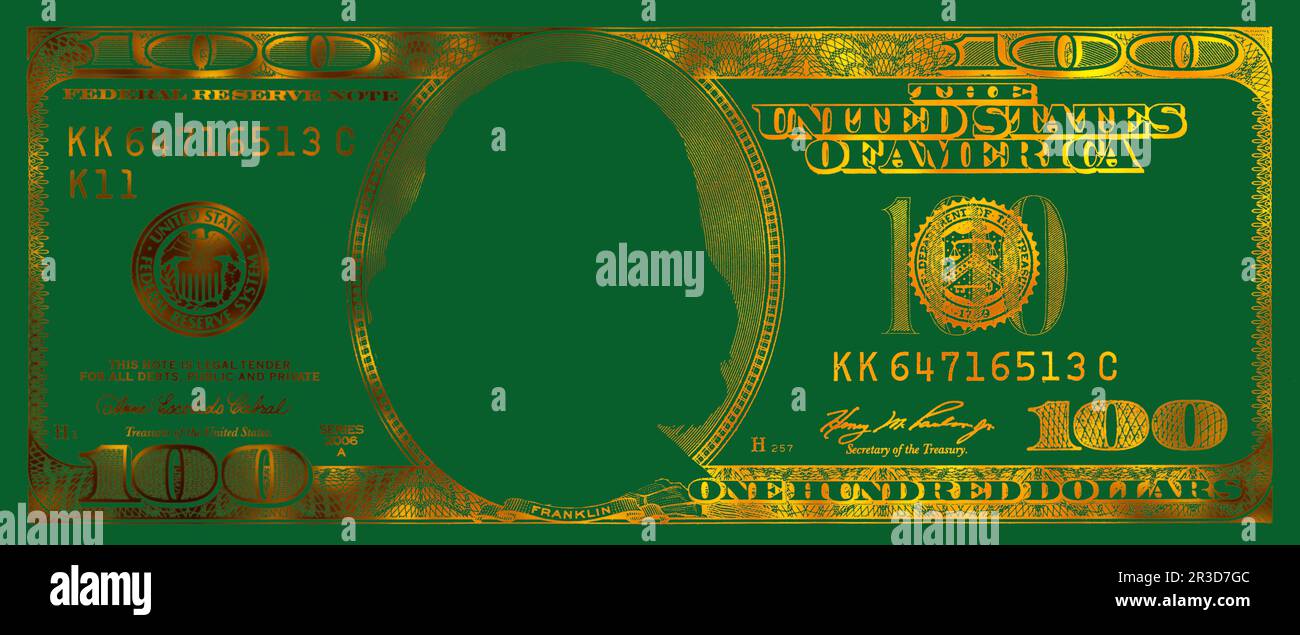 transparent golden textured 100 US dollar banknote for design purpose ...