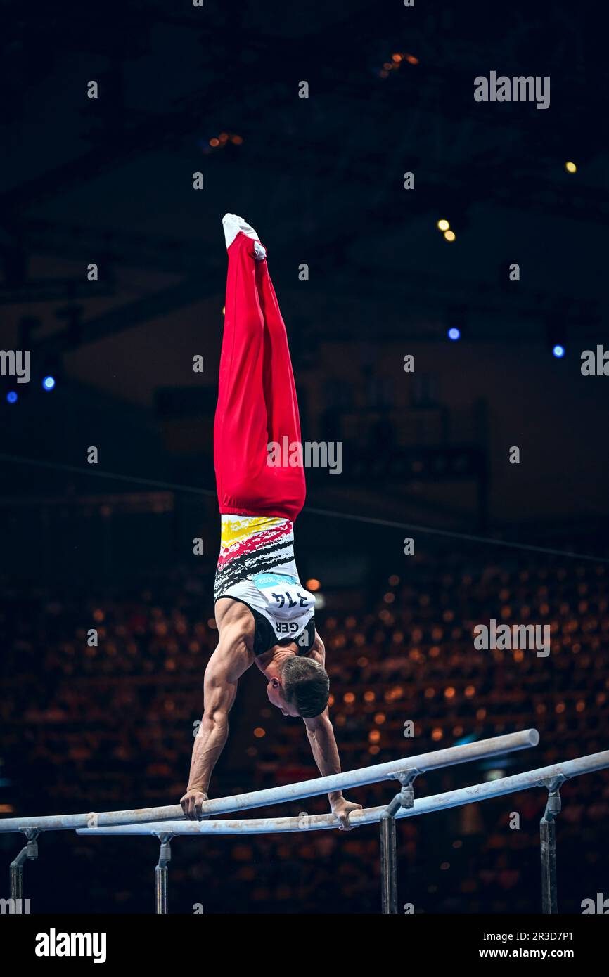 Lukas Dauser participating in the 2022 Munich European Gymnastics ...