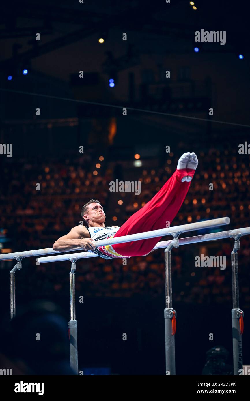 Lukas Dauser participating in the 2022 Munich European Gymnastics ...