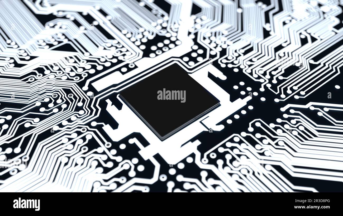 Computer chip processor on the motherboard, textolite, black and white ...