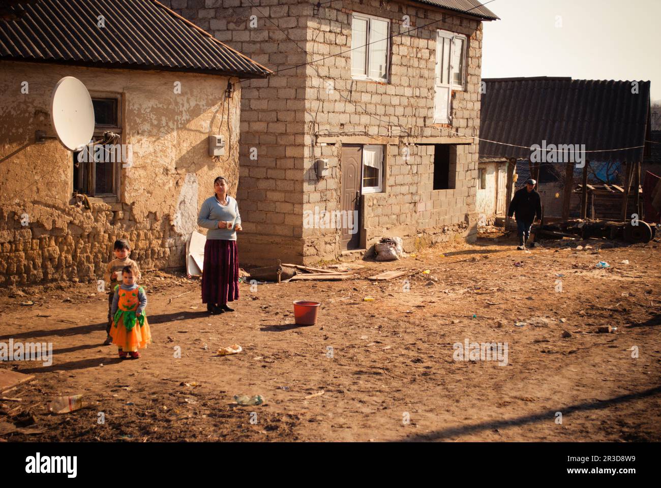 SEREDNIE, UKRAINE - MARCH 09, 2011: Kids growing in poverty with ...