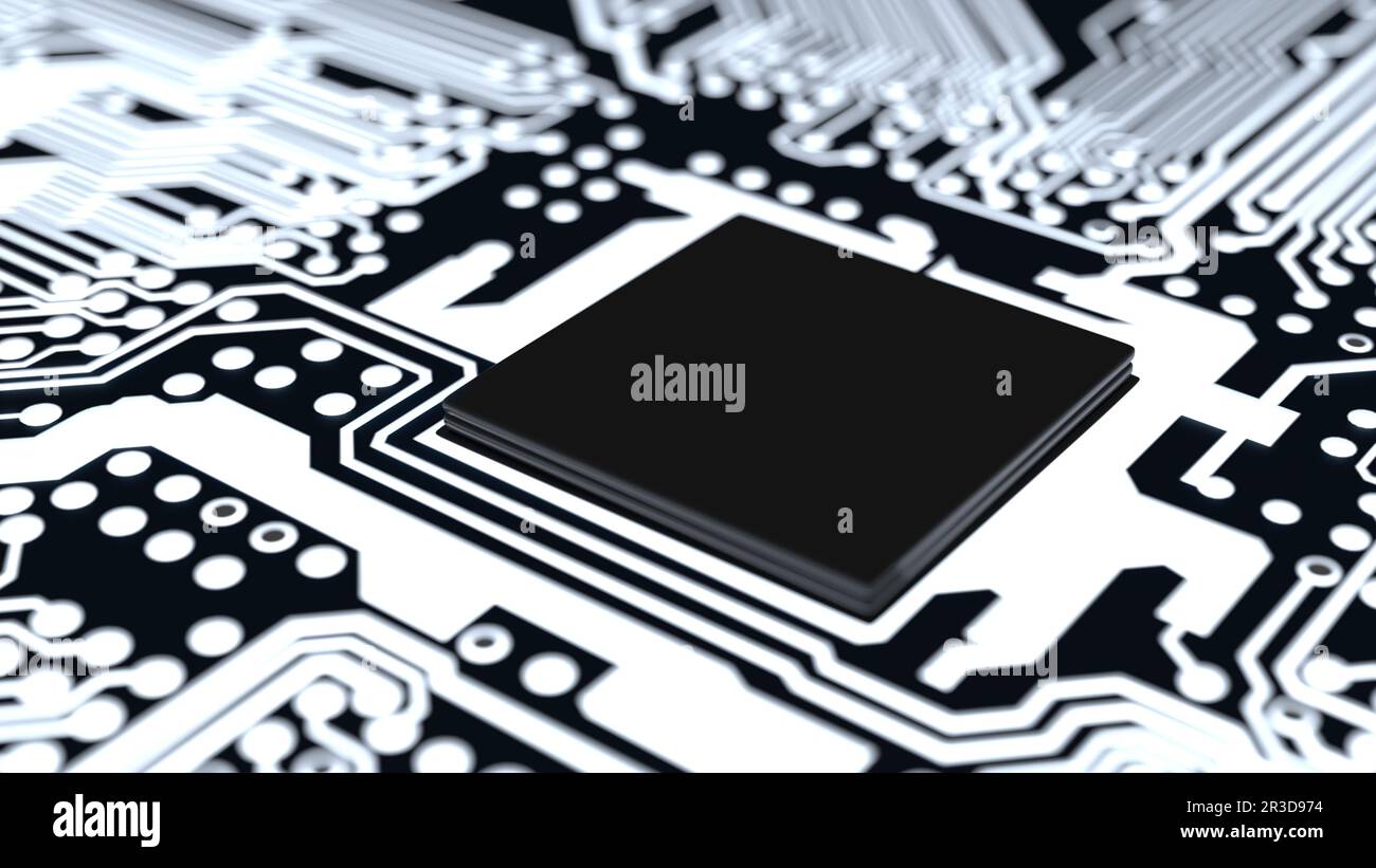 Computer chip processor on the motherboard, textolite, black and white ...