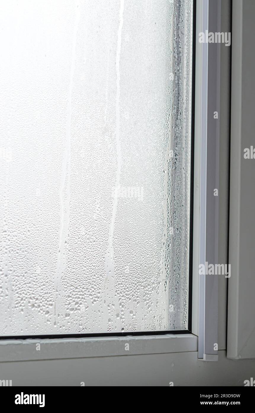 Environmental problems. Condensation on metal -plastic windows Stock ...