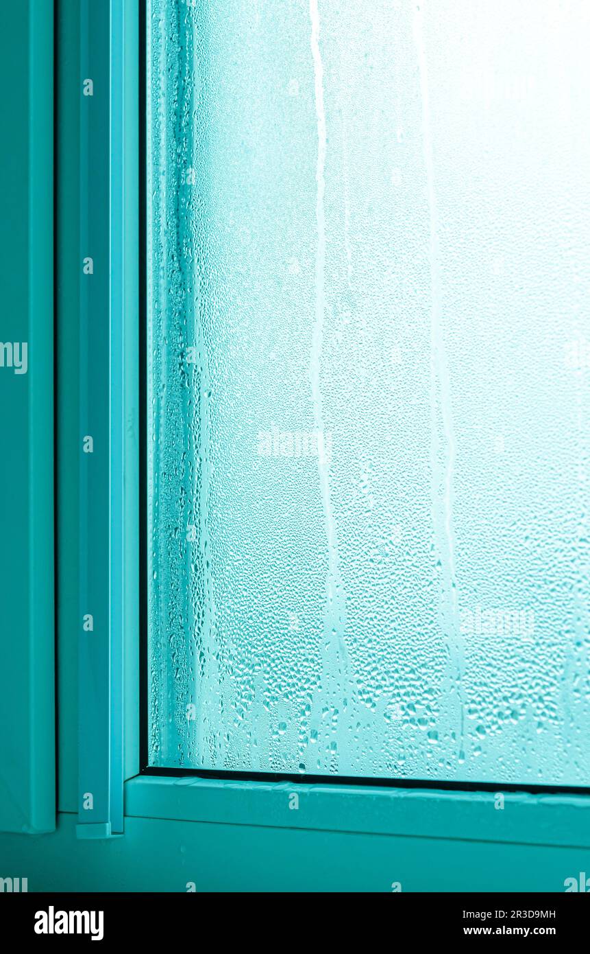 Environmental problems. Condensation on metal -plastic windows Stock ...