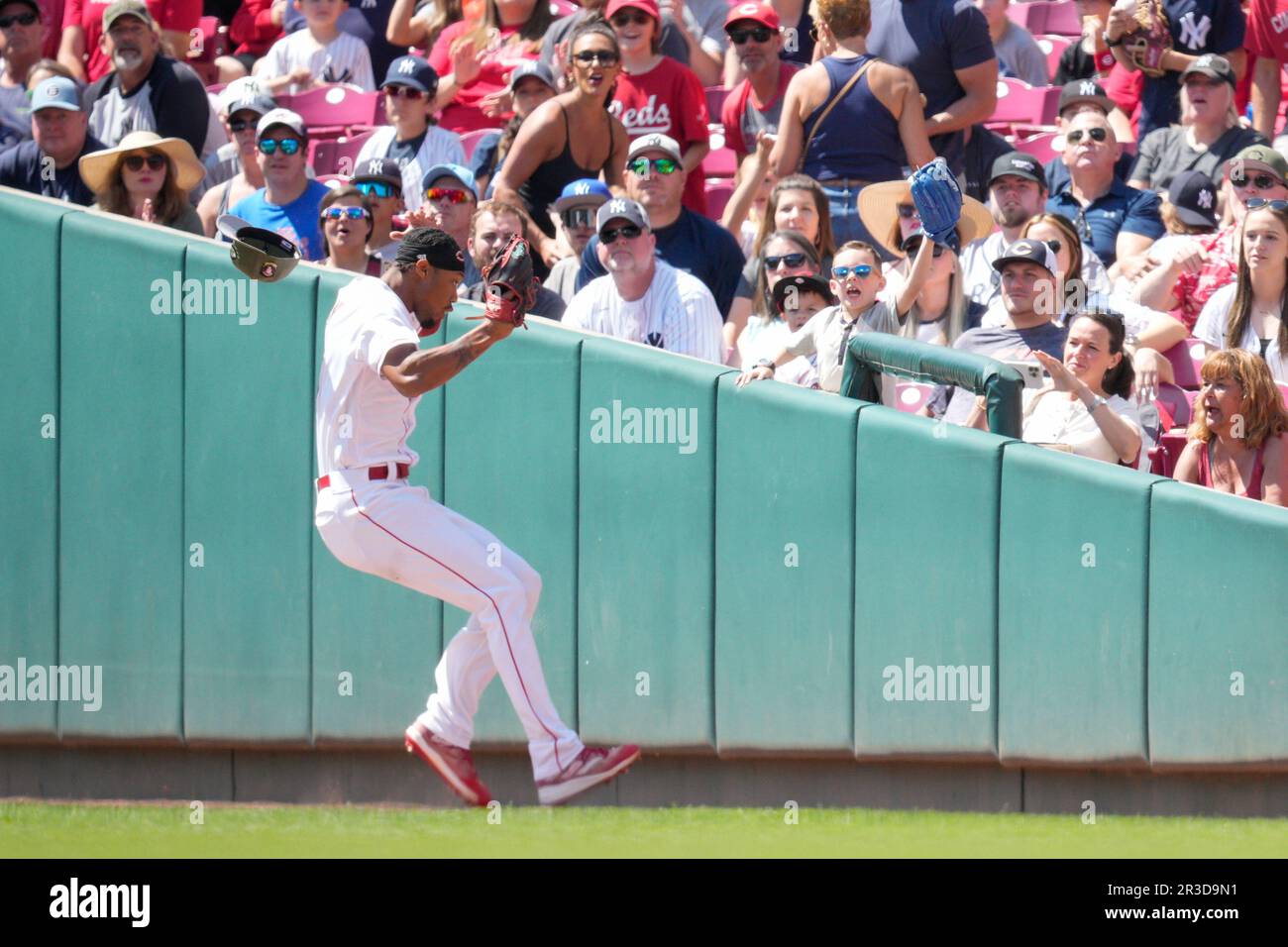 Fans react as Cincinnati Reds' Will Benson (30) catches a fly ball ...