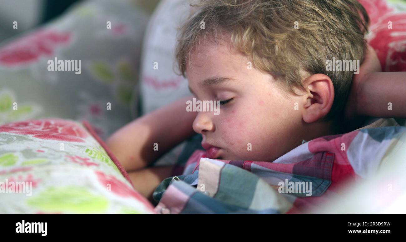 Child asleep on couch napping. Toddler boy slouched sleeping Stock ...