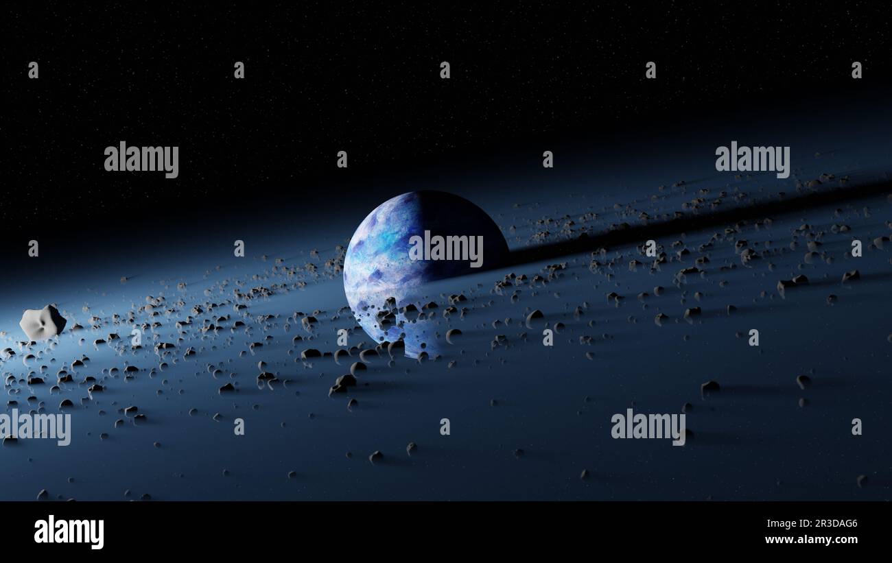 Planet Pandora surrounded asteroid belt, rings wreckage of destroyed ...