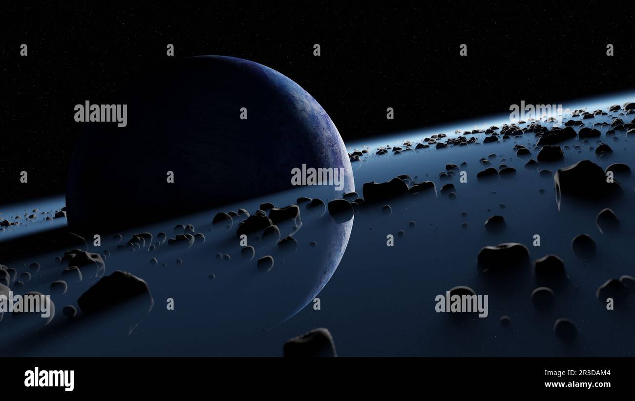 Planet Pandora surrounded asteroid belt, rings wreckage of destroyed ...