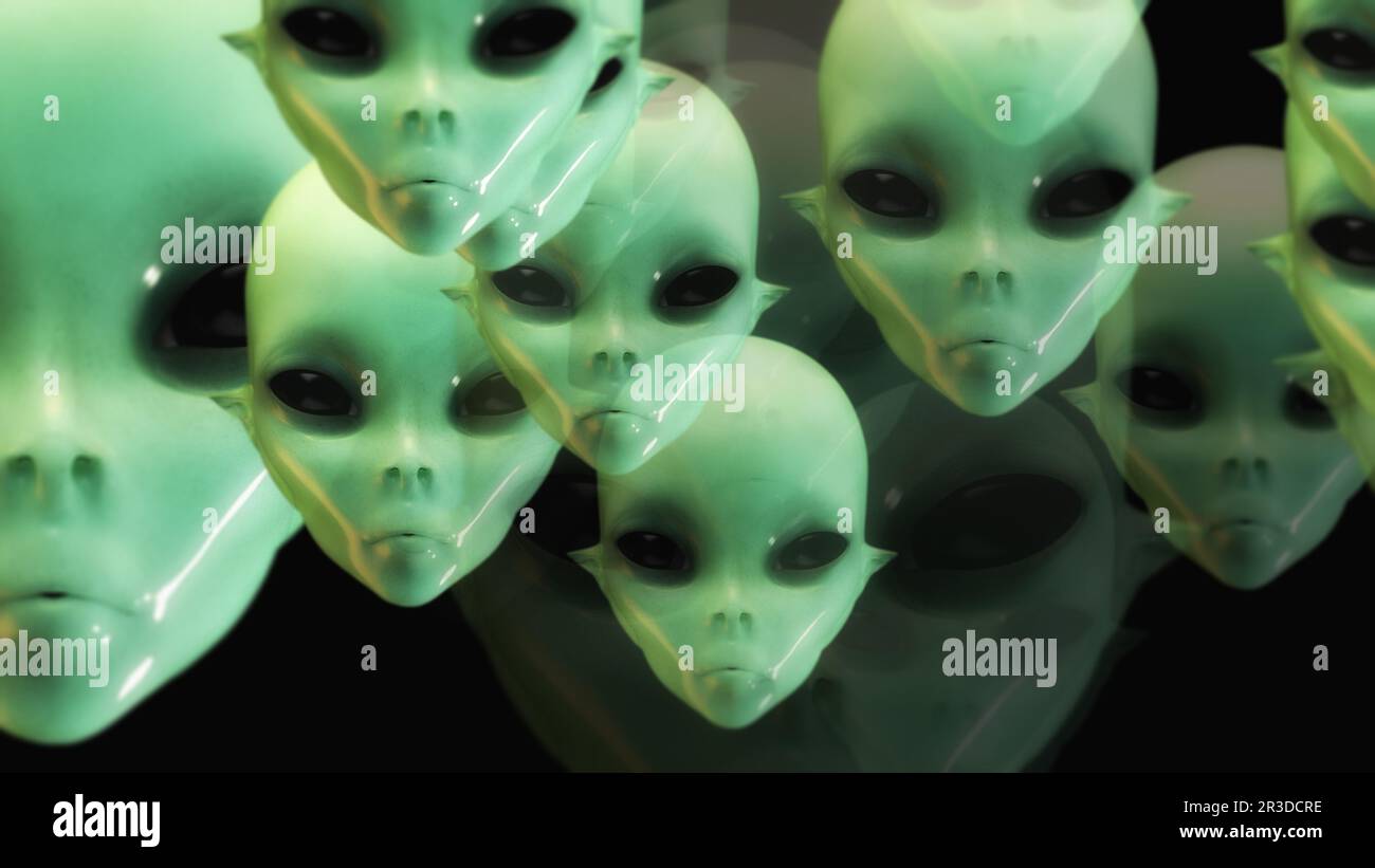 Artistic 3D illustration of alien faces Stock Photo - Alamy