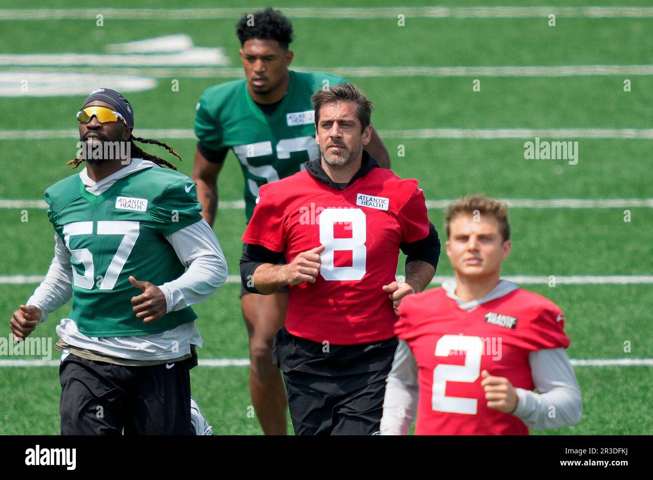 CORRECTS CITY AND STATE - New York Jets quarterback Aaron Rodgers (8 ...