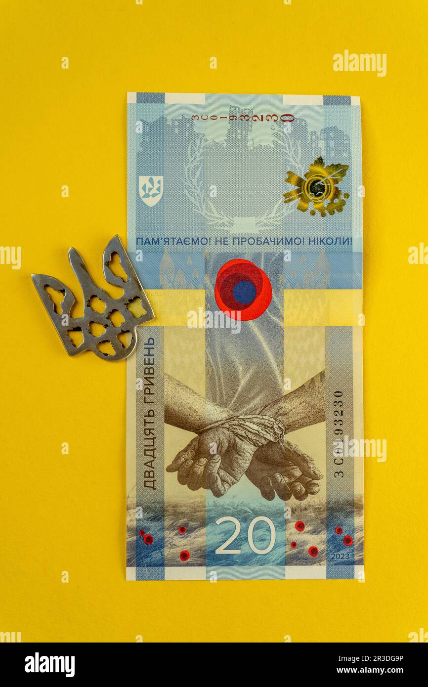 Ukrainian money. Twenty hryvnia collection banknote of the national ...