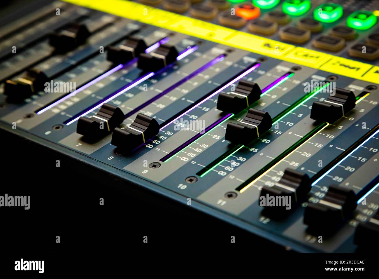 Sliders and buttons on Audio Mixing Desk at live event Stock Photo - Alamy