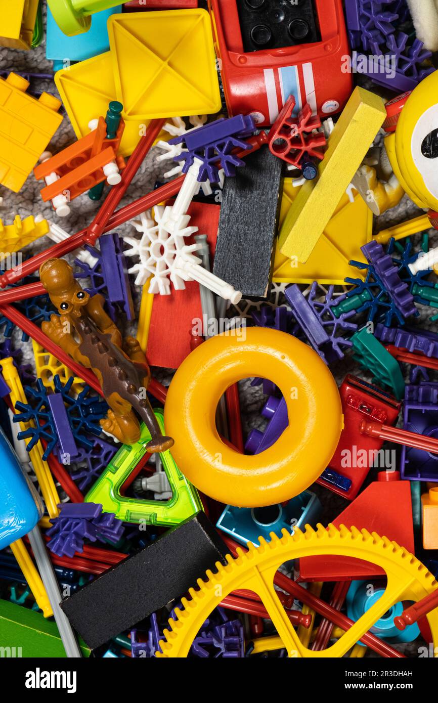 An abundance of toys in the children's room, a lot of plastic multi ...