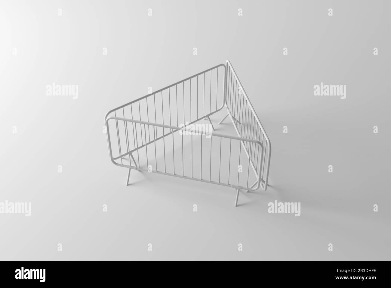 White crowd control barriers forming a triangle structure casting ...