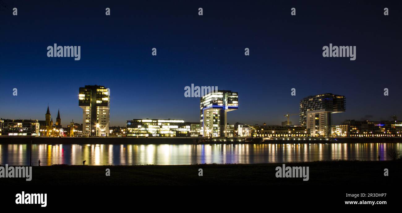 Rheinauhafen at night, Cologne-Bayenthal, NRW, Rhineland Stock Photo ...
